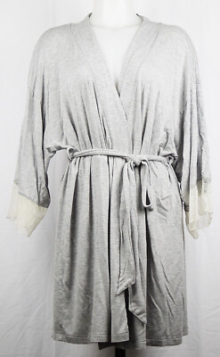 Stars Above Gray Modal Spandex Jersey Knee-Length Wrap Robe w/Lace Trim ...