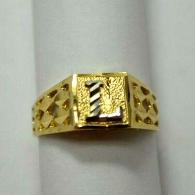 10k Yellow Gold Diamond-Cut Initial Letter L Ring Size 6.75 Men / Women ...