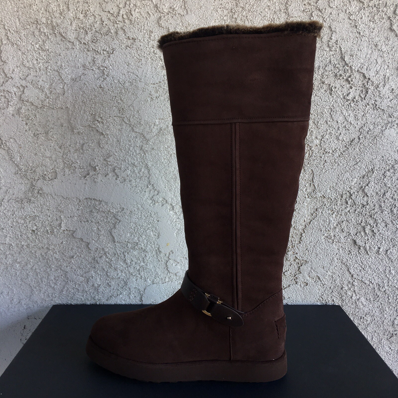 UGG CLASSIC BERGE TALL DARK TOAST SUEDE SHEARLING KNEE HIGH BOOTS SIZE ...