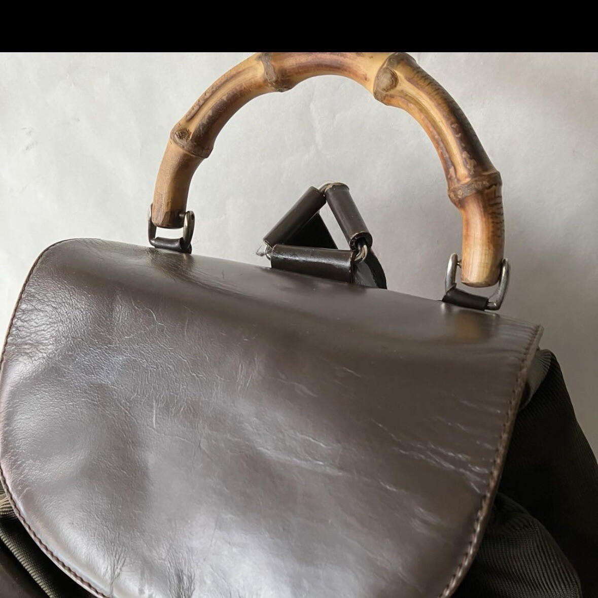 Authentic GUCCI Vintage Bamboo Backpack Leather Brown - Gem