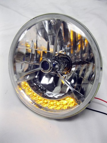 Street Hot Rod 7" Tri Bar Blue Dot H4 Headlight Amber LED Turn Signal ...