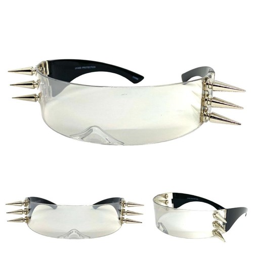 Biker Gothic Punk Rock Raver Shield Party DJ SUN GLASSES Clear Lens ...