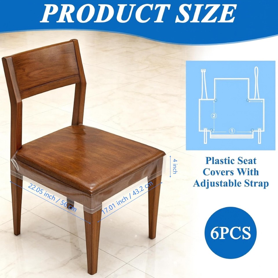 6 Pack Dining Chair Covers, Large Plastic Covers, Clear Chair Protector ...