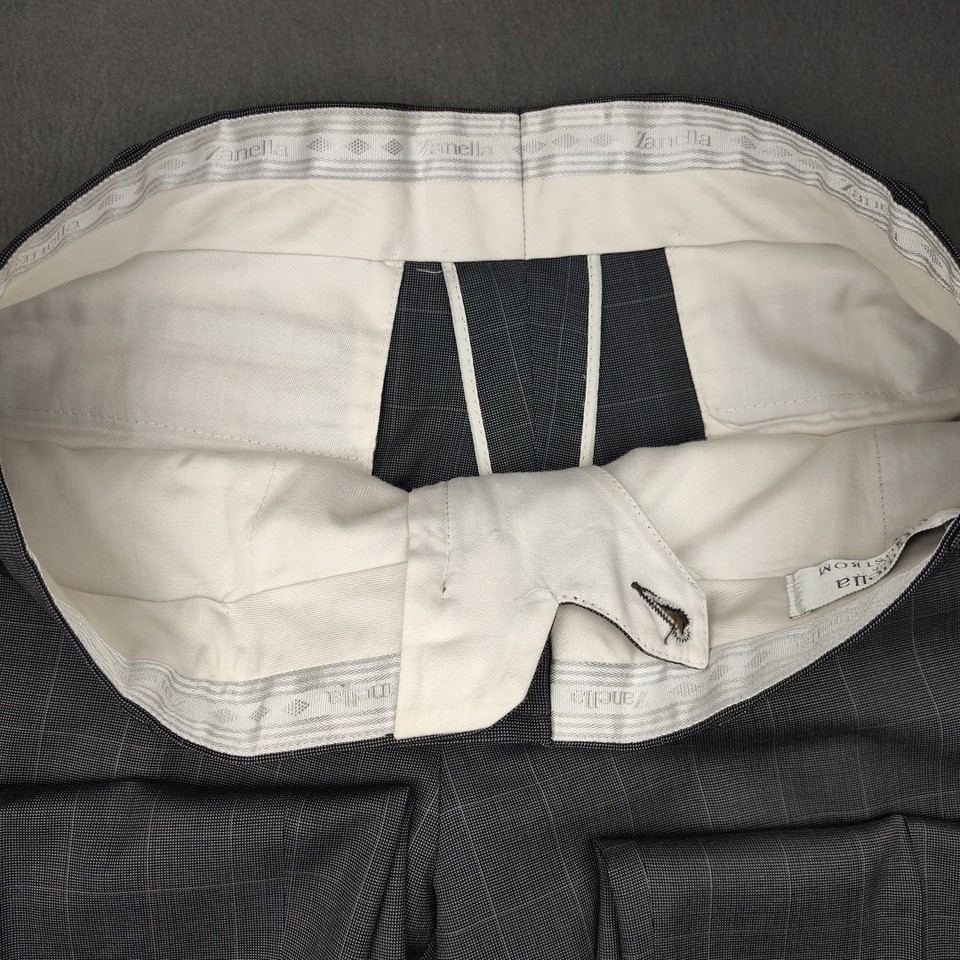 Zanella Pants Mens 33x32 Gray Plaid Flat Wool Devon Dress Slacks Trousers Work | eBay