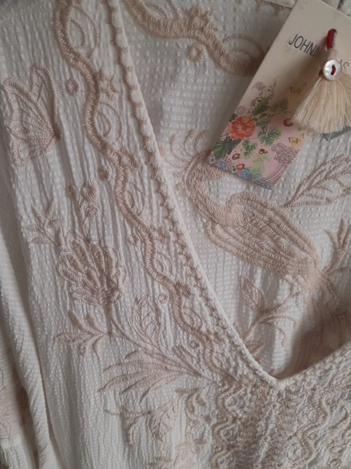 Johnny Was Malo Easy Tiered Floral Embroidered White Dress XL Tags | eBay