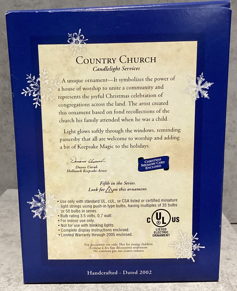 Hallmark 2002 Keepsake Ornament Country Church #5 Candlelight Services ...