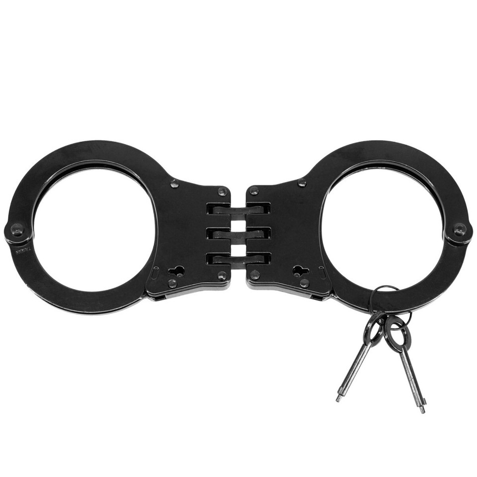 POLICE Handcuffs Professional Heavy Duty Metal Steel Hinged Double Lock ...