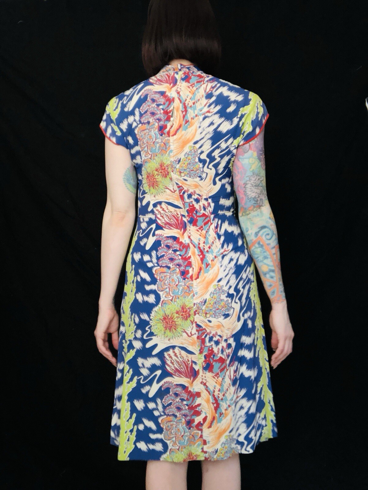 Vintage 1940s 40s Cold Rayon Wild Psychedelic Floral Hawaiian Dress ...