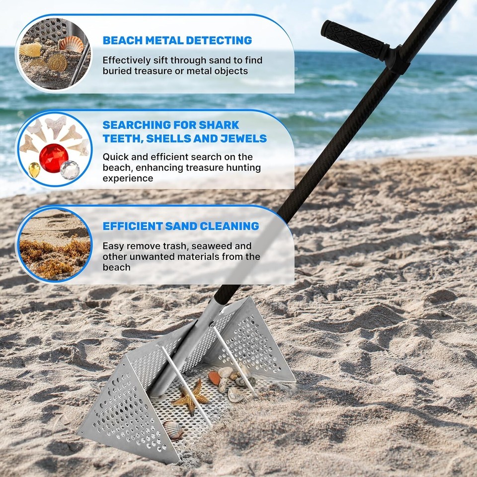 CKG Shark Tooth Sifter & Sand Scoop for The Beach, Sand Flea Rake+ ...