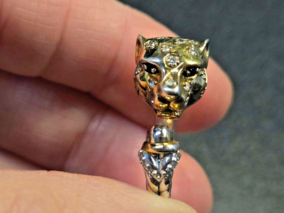 EFFY Silver/Gold Diamonds & Sapphire PANTHER SIG. RING SIZE 7.5 US ...