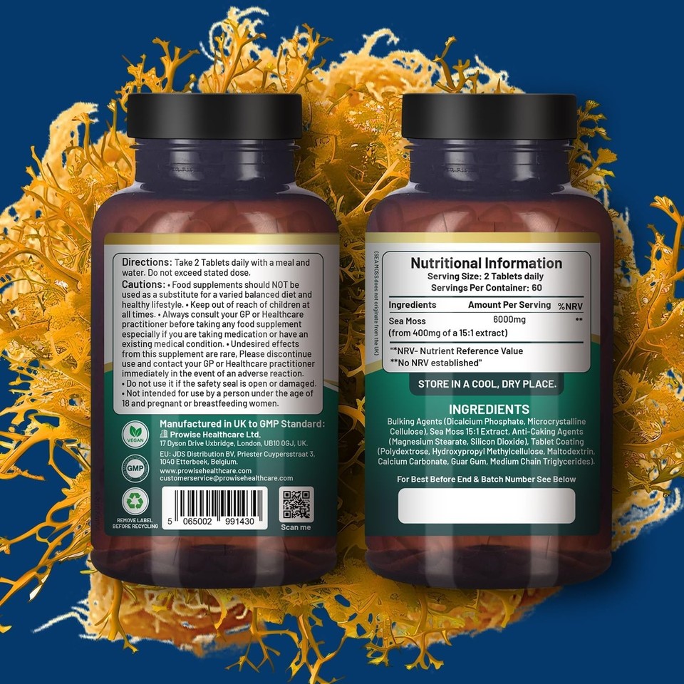 Irish Sea Moss tablet Capsules 6000mg Immune & Thyroid Support Vegan UK ...