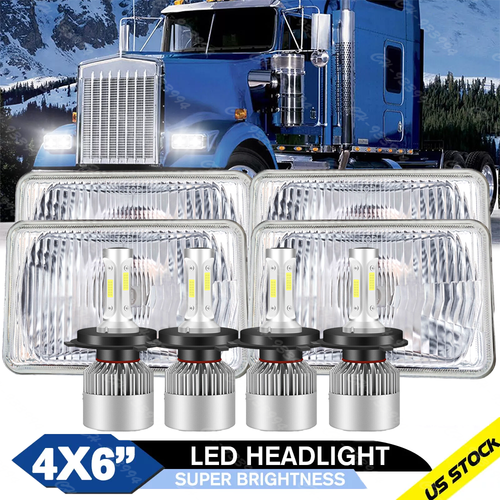 4x 4x6" LED Headlights Hi-Lo Beam H4656/4651 For Kenworth Peterbilt 357 ...