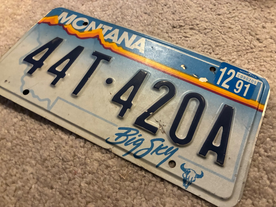 1991 Montana License Plate 44T 420 Marijuana Weed Number Time 4:20 ...
