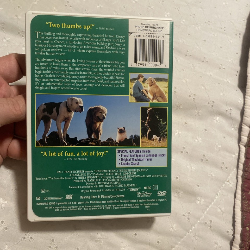 Homeward Bound: The Incredible Journey (DVD, 1993) Ships Fast Same Day ...