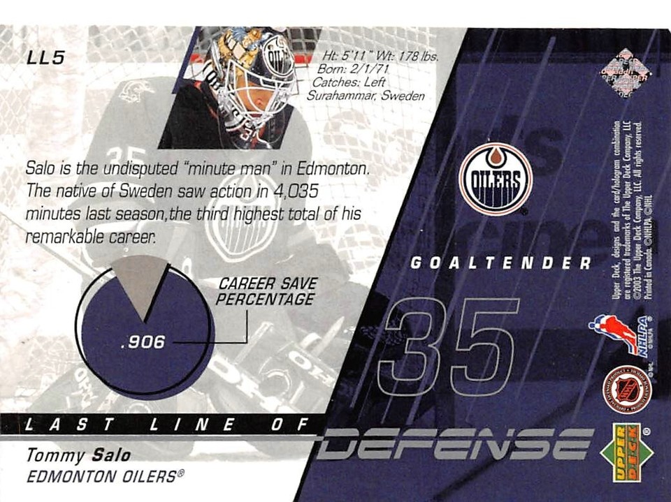 2002-03 Upper Deck Last Line of Defense #LL5 Tommy Salo | eBay