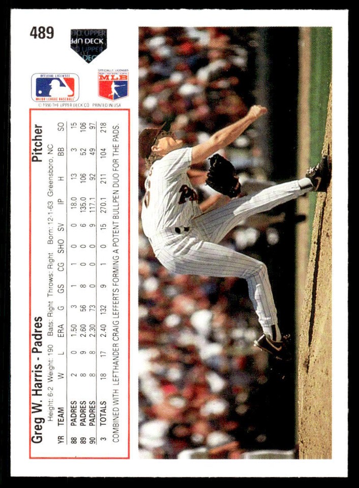 1991 Upper Deck 489 Greg W Harris San Diego Padres Baseball Card | eBay