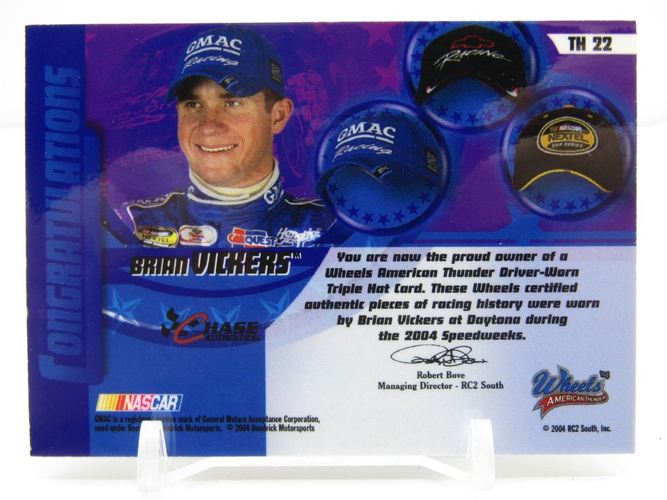 BRIAN VICKERS 2004 WHEELS TRIPLE RACE USED HAT RELICS! #053/160! | eBay