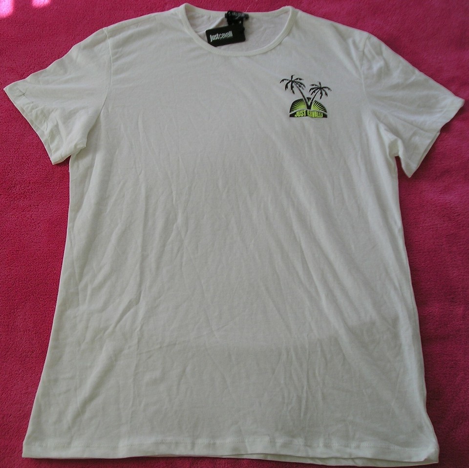 Just Cavalli Roberto BEACH WEAR GRAPHIC TEE T Shirt PALM TREE Top~Mens ...