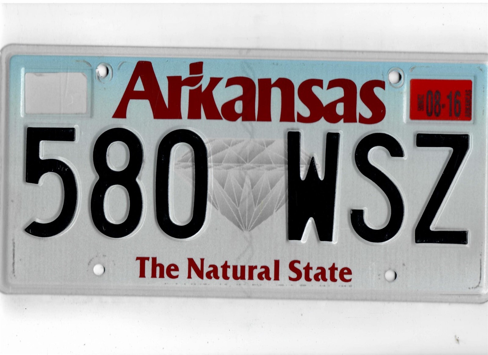 ARKANSAS passenger 2016 license plate "580 WSZ" ***NATURAL*** | eBay