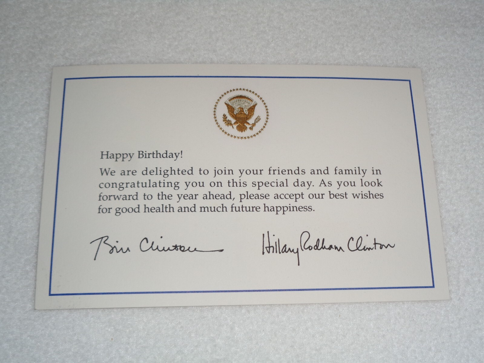 President Bill Clinton Hillary Clinton Happy Birthday Rare Original ...
