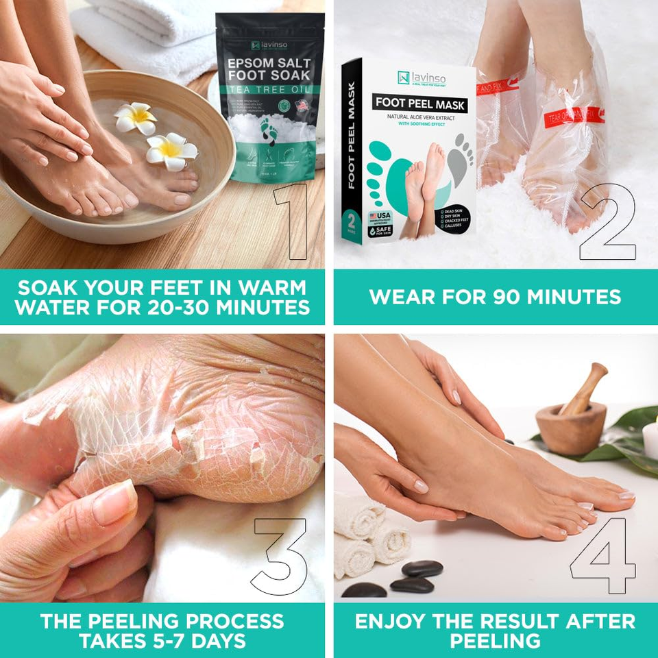 Lavinso Foot Peel Mask for Dry Cracked Feet – 2 Pack Peeling Mask ...
