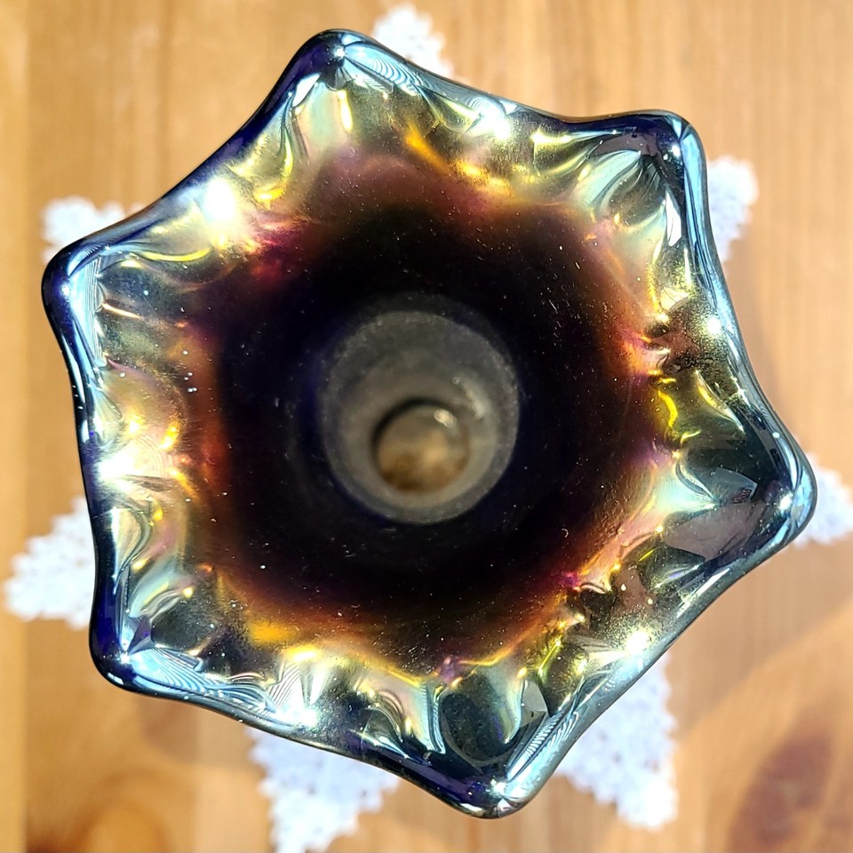 Vintage FENTON? 9.5" Swung/Stretched Vase - Iridescent Dark Purple or ...