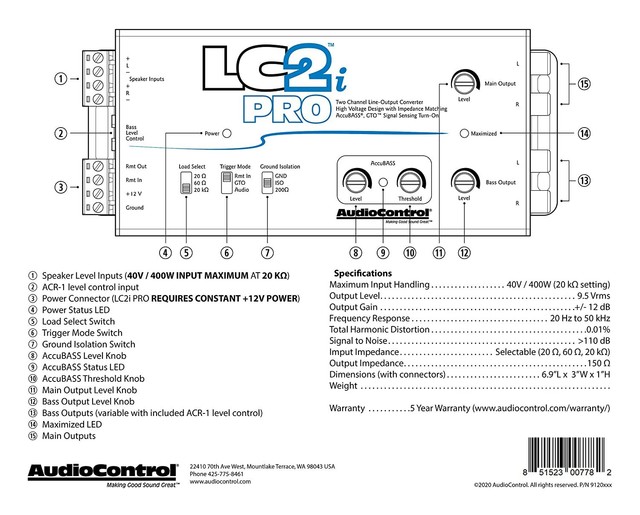 AudioControl LC2i PRO 2 Channel Line Output Converter for sale online ...