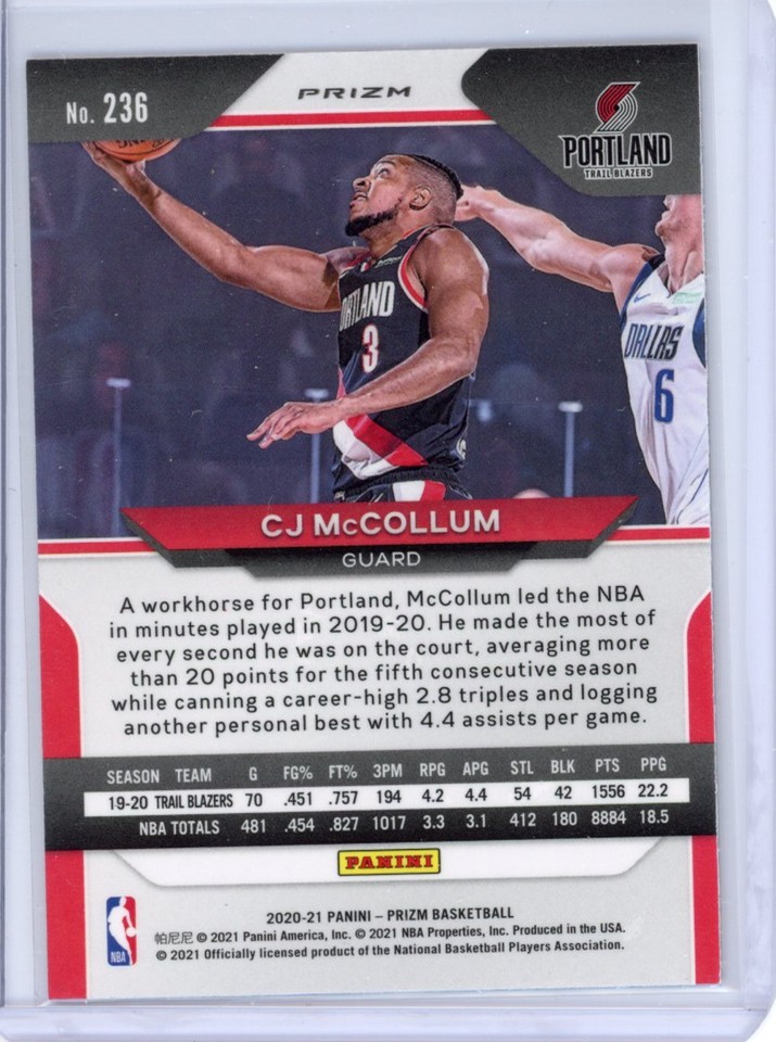 2020-21 Panini Prizm #236 CJ McCollum Purple Wave Prizm | eBay