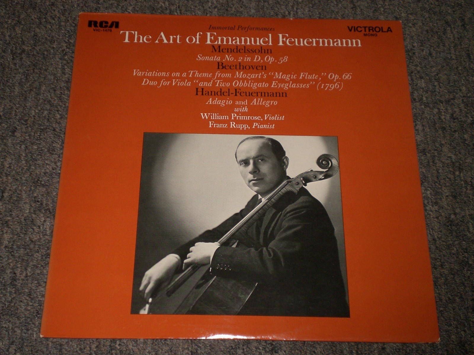 The Art of Emanuel Feuermann~Mendelssohn~Beethoven~Handel~RCA VIC-1476 ...