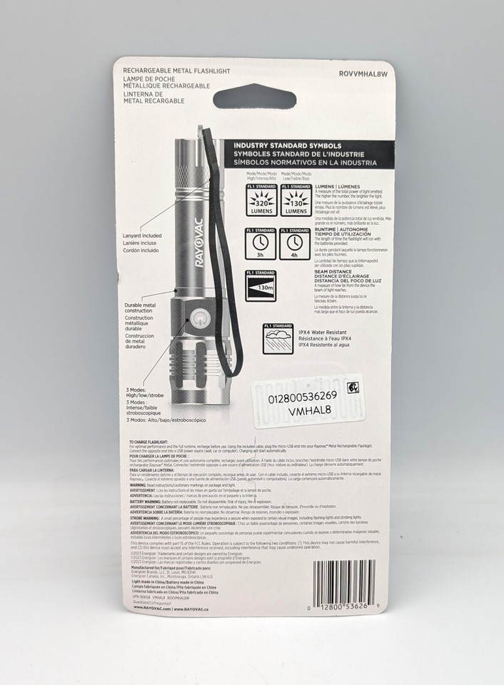 Rayovac Metal Rechargeable LED Camping Flashlight w/ USB Charging Cable ...