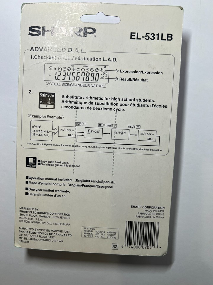 Sharp EL-531L Black Handheld Regular Size Scientific Calculator ...