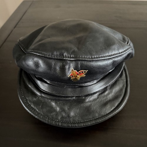 Bick Black Leather Biker Hat Size L Fitted with Harley Davidson pin | eBay
