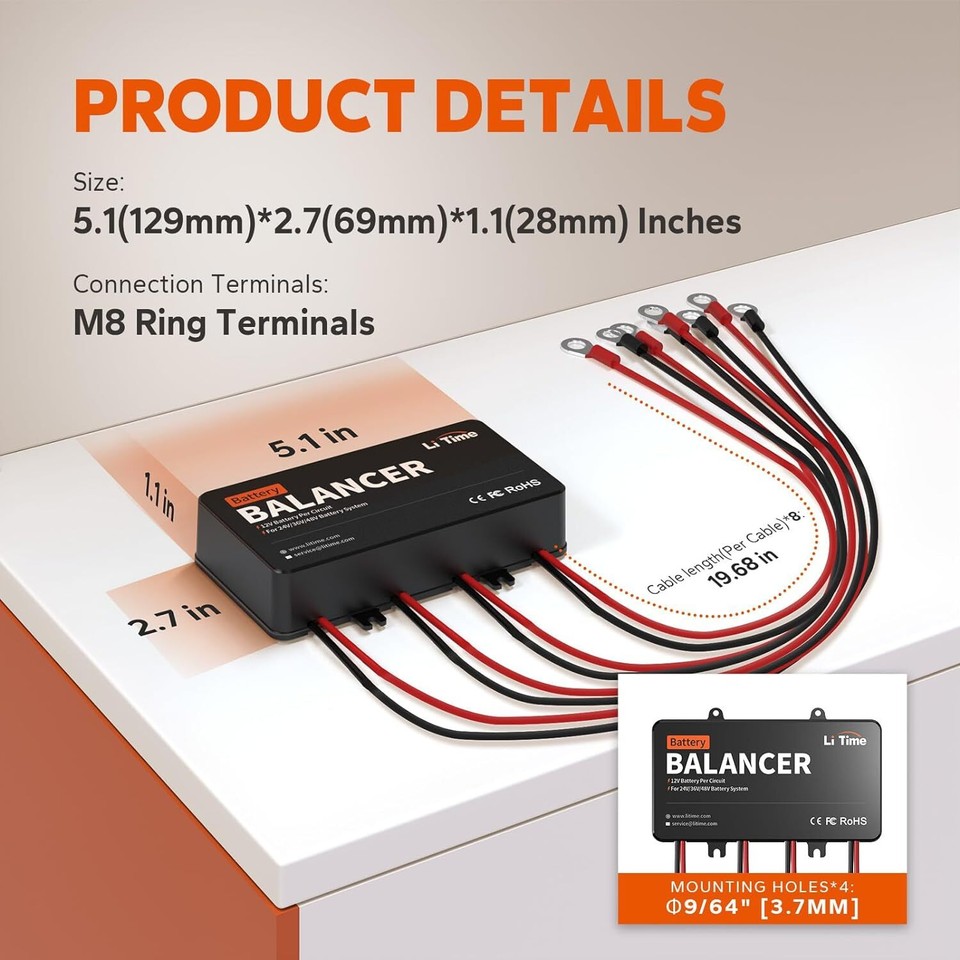 Litime 48V Battery Balancer Equalizer for AGM Gel Lithium LiFePO4 ...