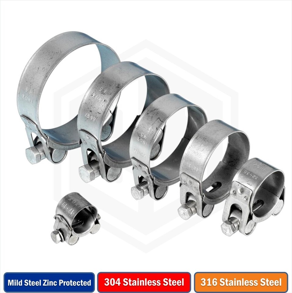 Jubilee Super clamps Heavy Duty T Bolt Stainless A2 A4 Marine Steel ...