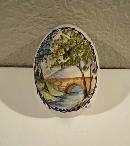 Vintage Painted Ceramic Easter Egg Signed Phyllis Otto 1975 Water Scene ...