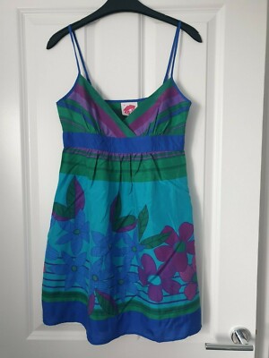 LIPSY BLUE GREEN PURPLE FLOWER PRINT SILK STRAPPY V-NECK SUMMER TUNIC ...