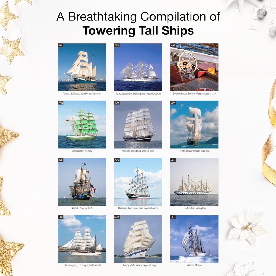 Tall Ships 2026 Wall Calendar 12 Month | 12" x 24" Open | Thick ...