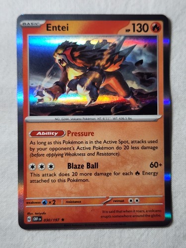 Entei 30/197: Pokemon TCG - Obsidian Flames - Holo Rare - MINT ...