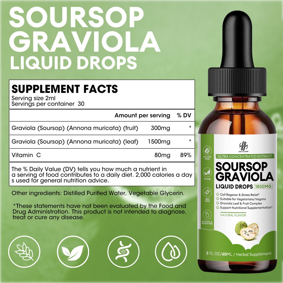 60ML Soursop Graviola Extract Liquid Drop Immune Digestive Support ...