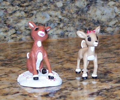 Young Rudolph Red-Nosed Reindeer Sitting In Snow & Clarice, 2 Vintage ...