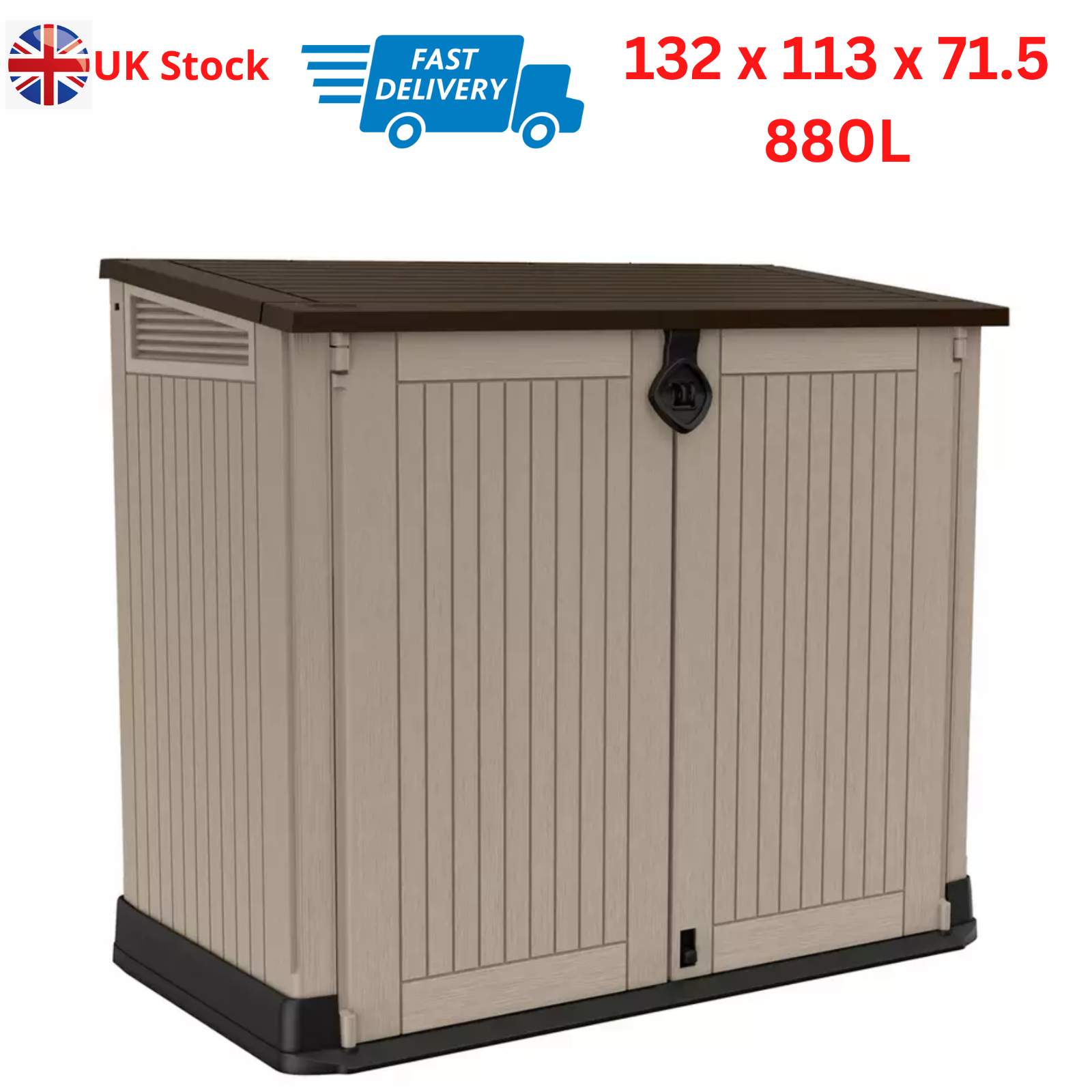 880L Garden Storage Box Large Shed Keter Outdoor Plastic Waterproof ...