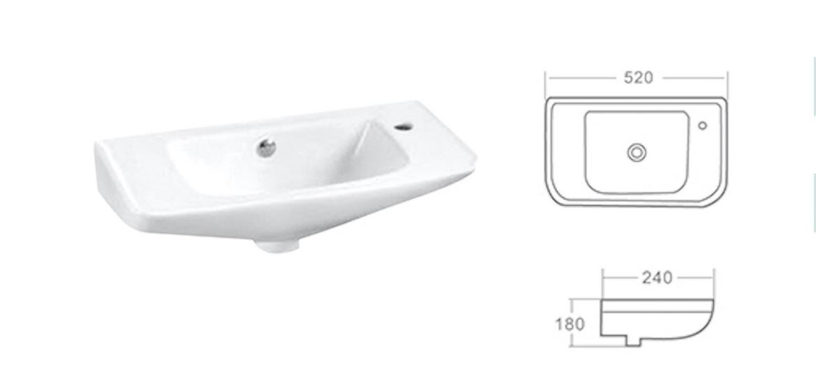 Compact Slim Wall Hung Ceramic Basin Sink Mini Tiny Small 1 Tap Hole ...
