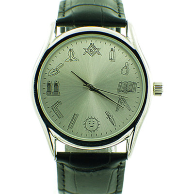 Working Tools - Masonic Watch - Black Leather Band - Round White Face ...
