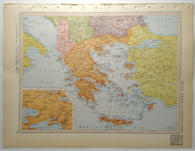 1957 Antique GREECE Atlas Map - Vintage Encyclopedia Britannica World ...