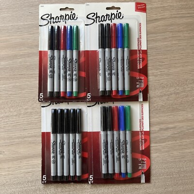 NIP 4 Pack 20 Pc Lot Sharpie Permanent Markers Ultra Fine Tip School ...