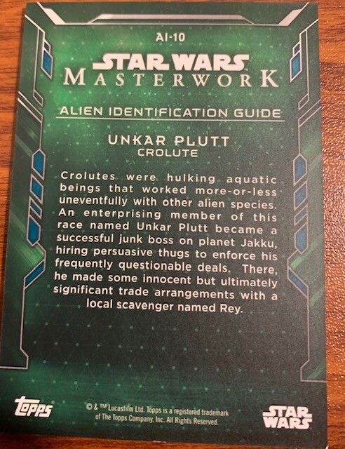 2016 Topps Star Wars Masterwork Alien Identification Guide AI-10 Unkar ...