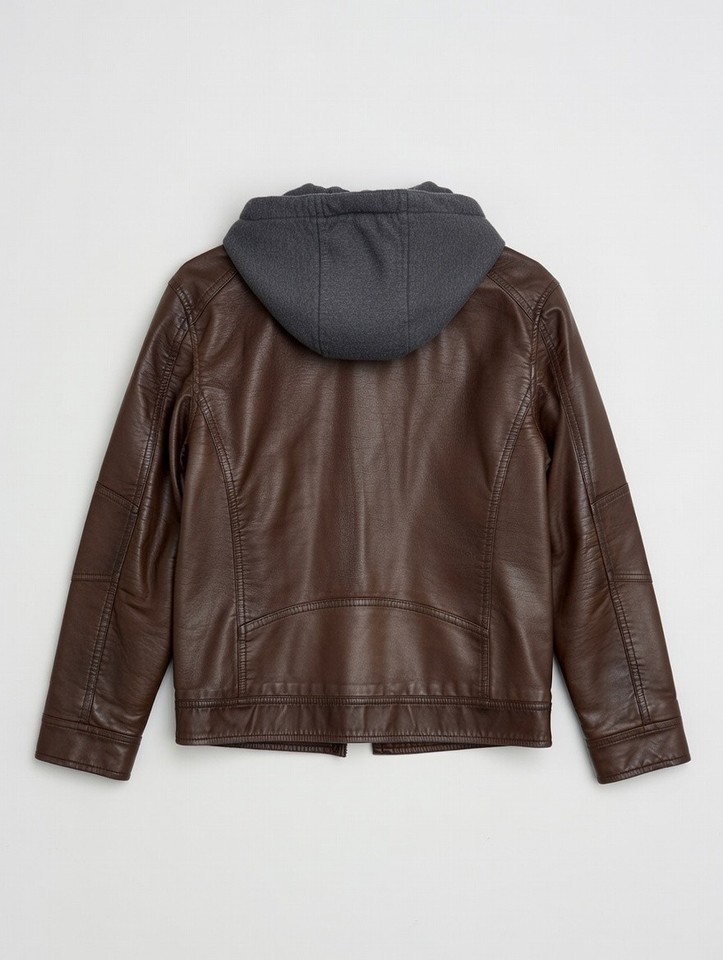 GUESS Men's Faux Leather Brown Bomber Jacket Hooded Full Zip Band ...