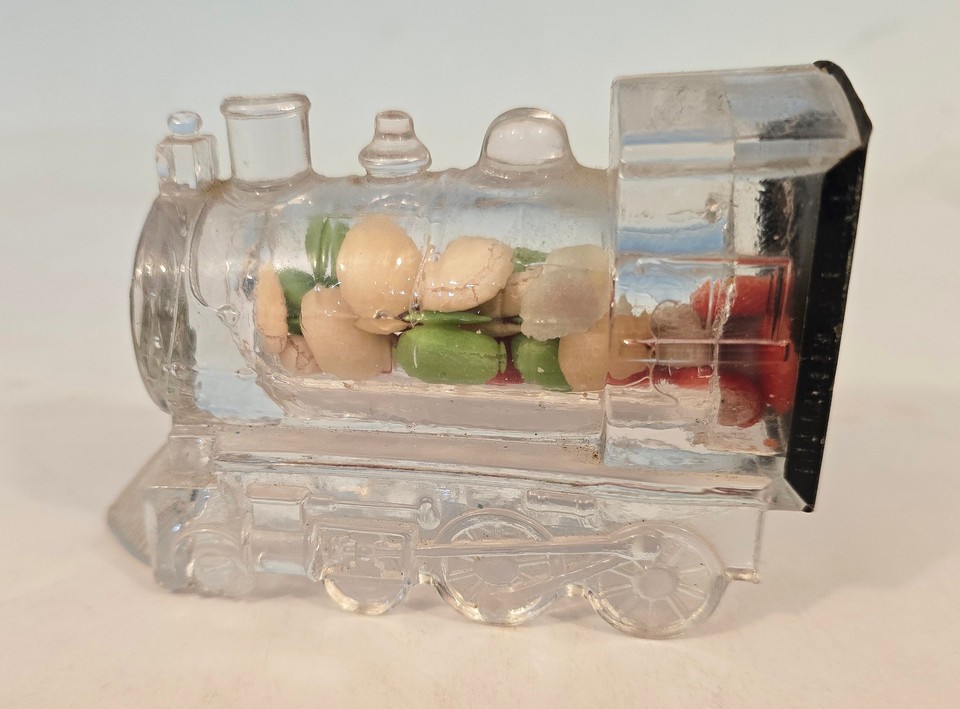 Antique Glass Candy Container Locomotive With Tin Back With Candy | eBay