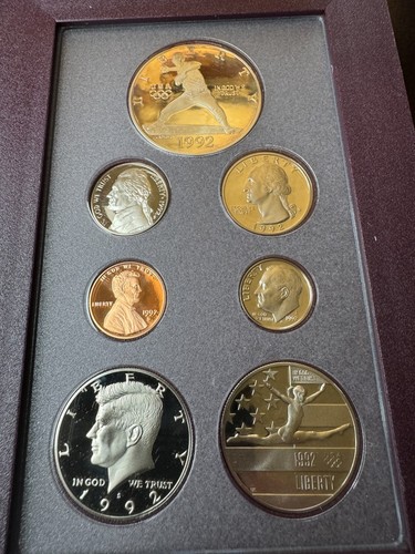 1992-S US Mint Prestige Proof Set Olympic Silver Dollar Box & COA 7 ...