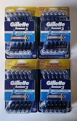48 Gillette Sensor 3 Sensitive Disposable Razors Shavers Men Men's 4 ...